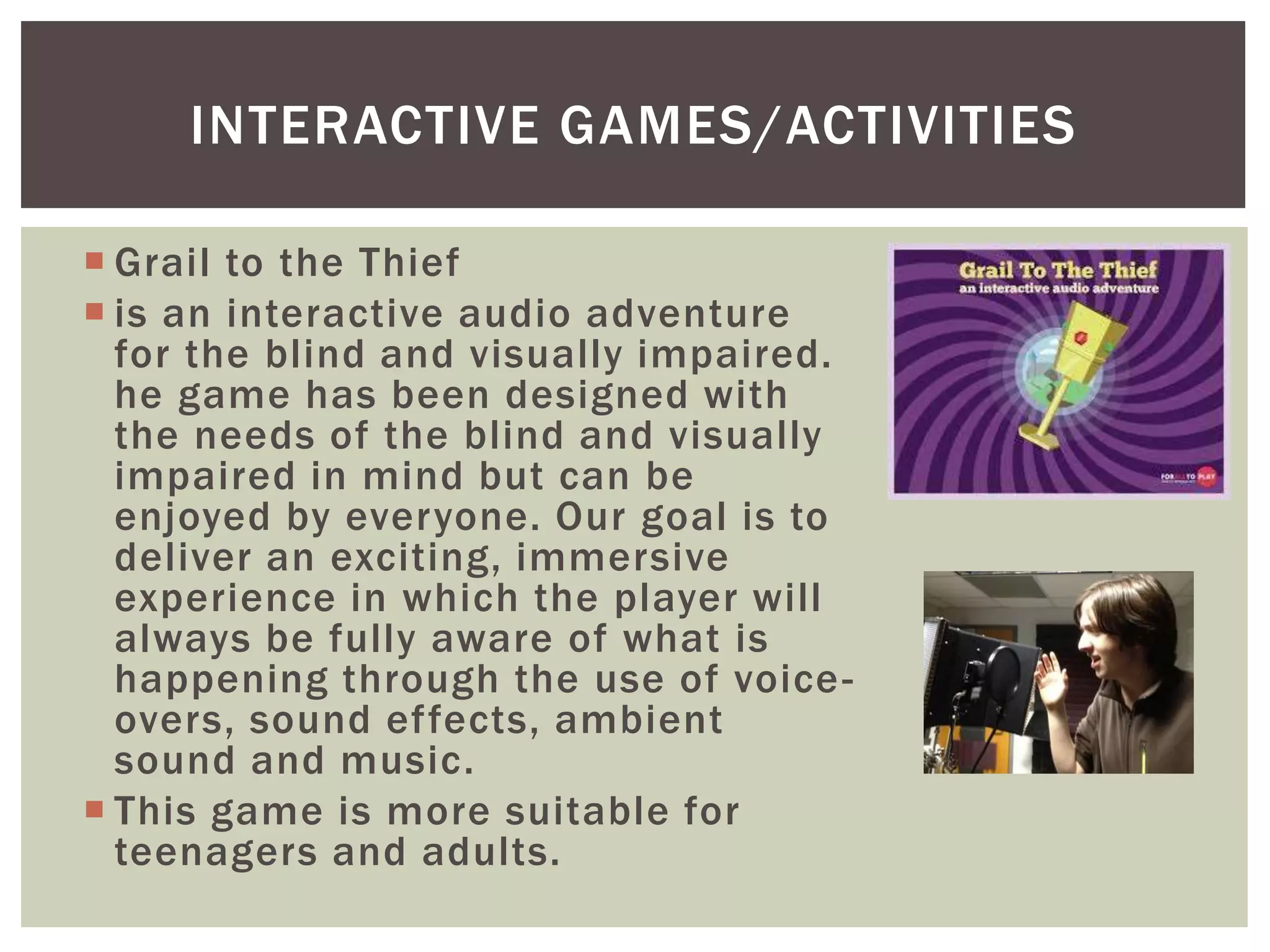 Interactive activities for the blind and visually impaired students | PPTX