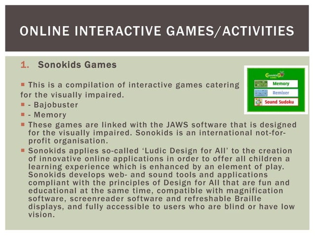 Interactive activities for the blind and visually impaired students ...