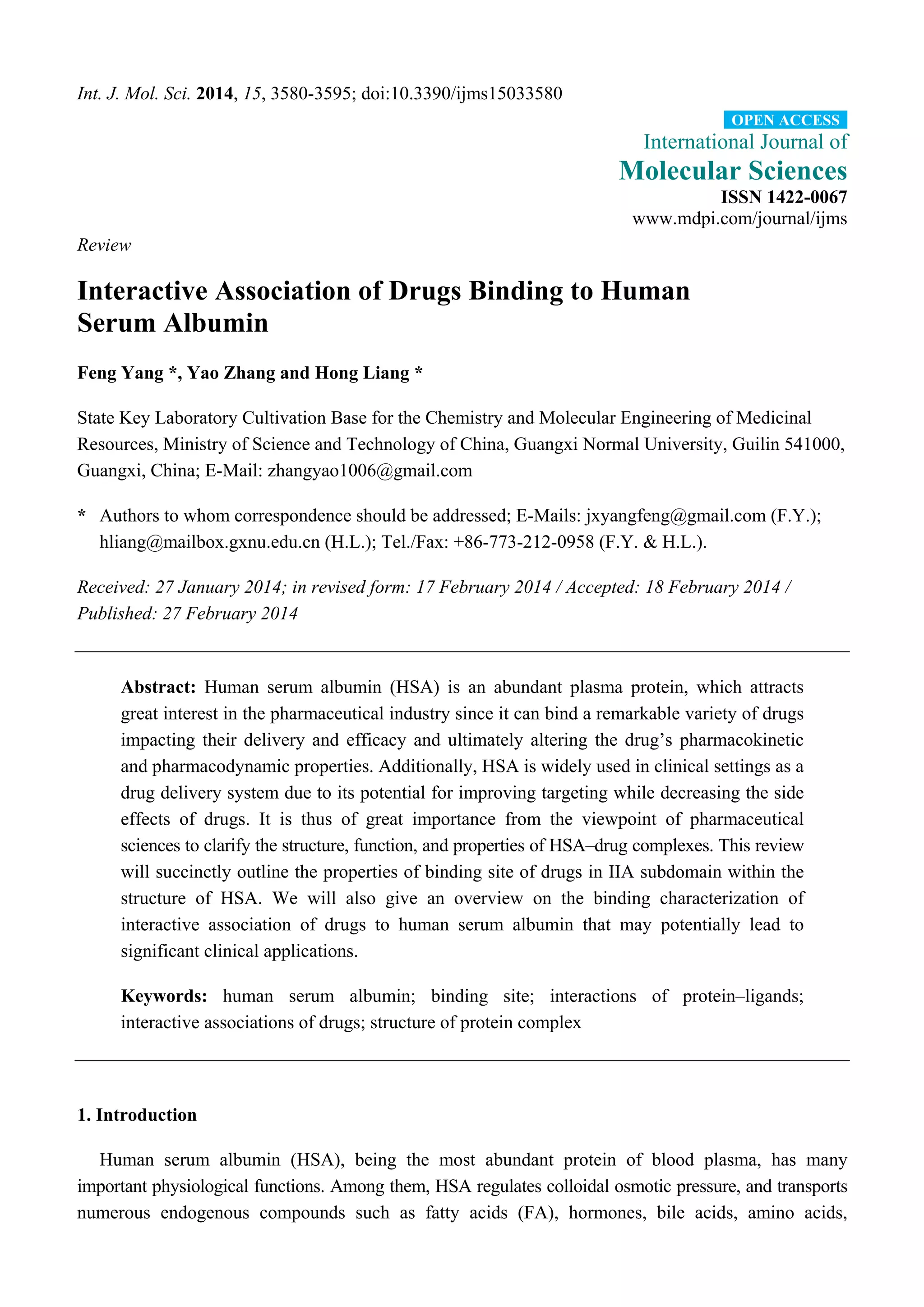 Interactive association of drugs binding to human | PDF