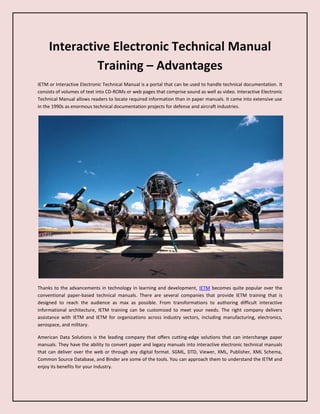 Interactive Electronic Technical Manual Training – Advantages | PDF