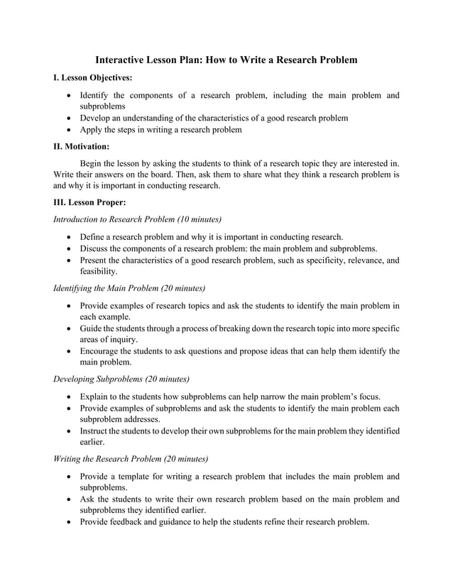 Interactive Lesson Plan_Research Problem.pdf | Educational Assessment ...