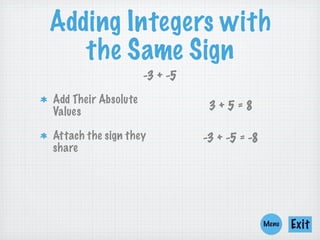 Adding Integers | KEY