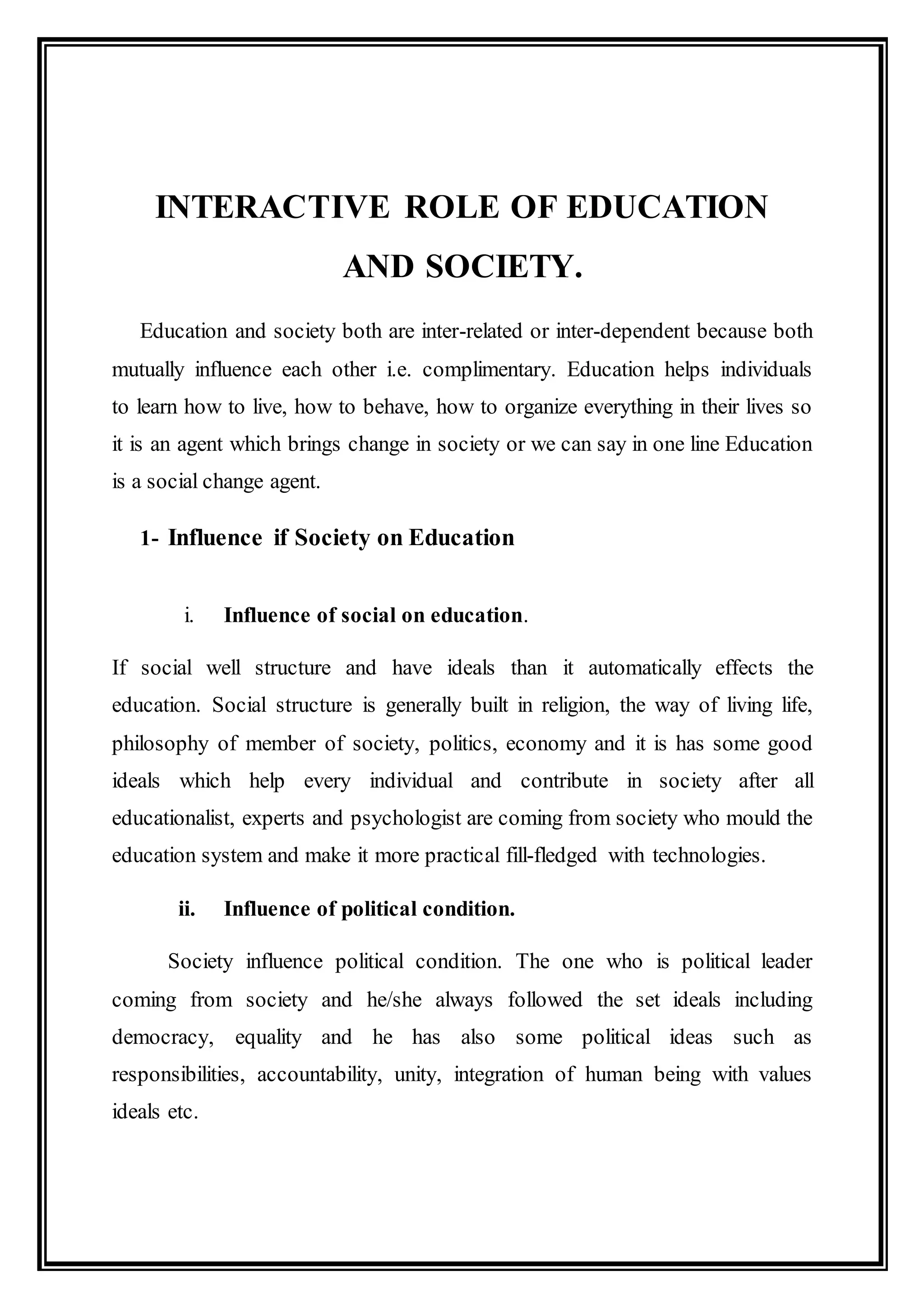 Interactive role of education and society | DOCX