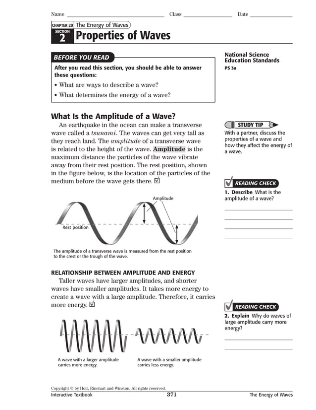 Interactive Textbook Ch. 20 The Energy of Waves | PDF | Physics | Science