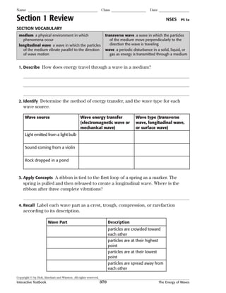 Interactive Textbook Ch. 20 The Energy of Waves | PDF