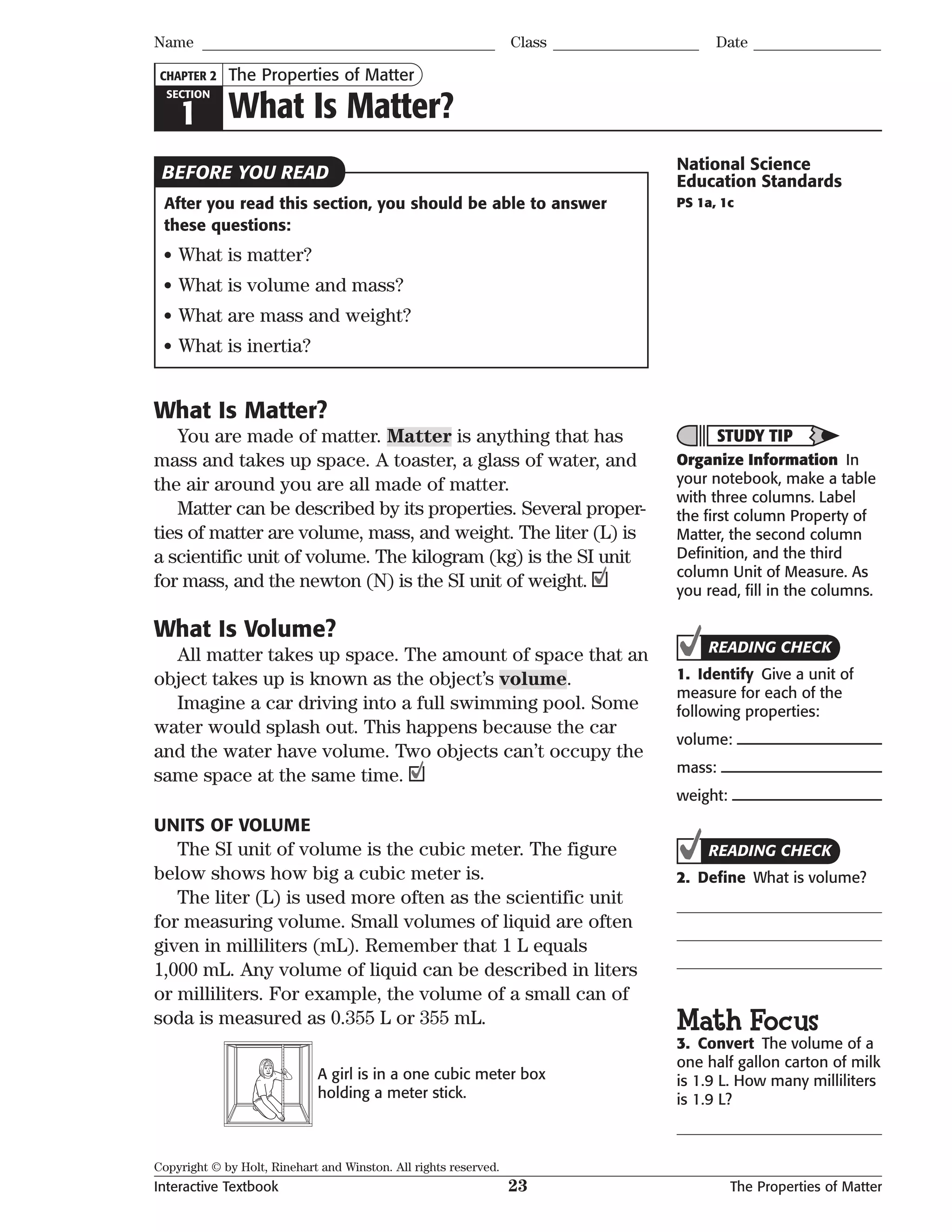 Interactive textbook ch. 2 & 3 the properties & states of matter | PDF
