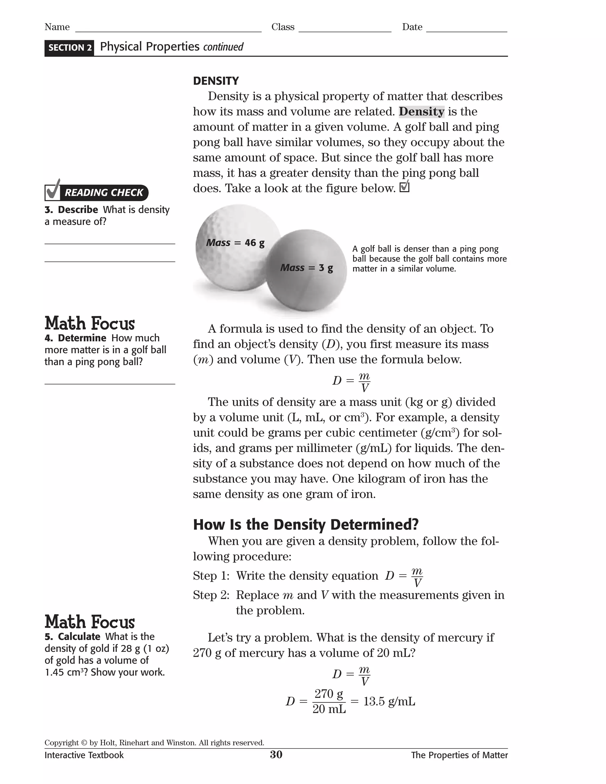 Interactive textbook ch. 2 & 3 the properties & states of matter | PDF