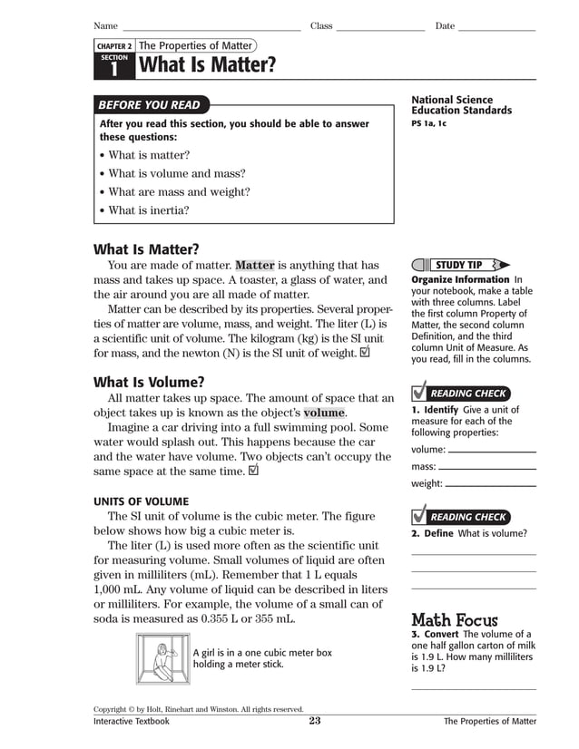 Interactive textbook ch. 2 & 3 the properties & states of matter | PDF