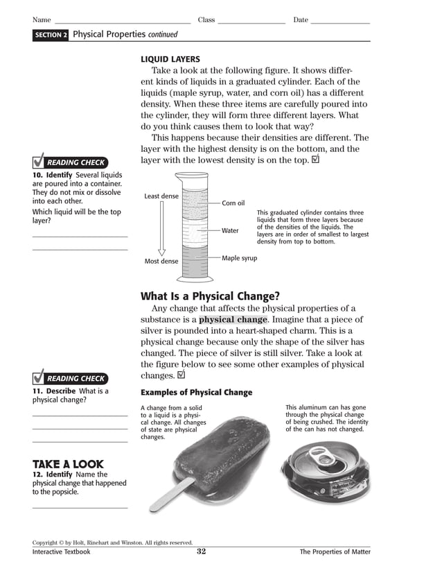 Interactive textbook ch. 2 & 3 the properties & states of matter | PDF