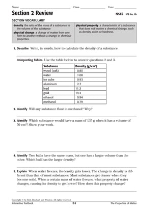 Interactive textbook ch. 2 & 3 the properties & states of matter | PDF