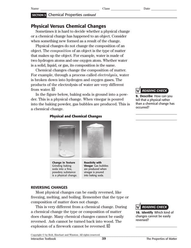 Interactive textbook ch. 2 & 3 the properties & states of matter | PDF