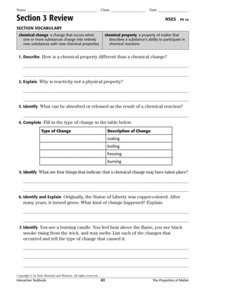 Interactive textbook ch. 2 & 3 the properties & states of matter | PDF
