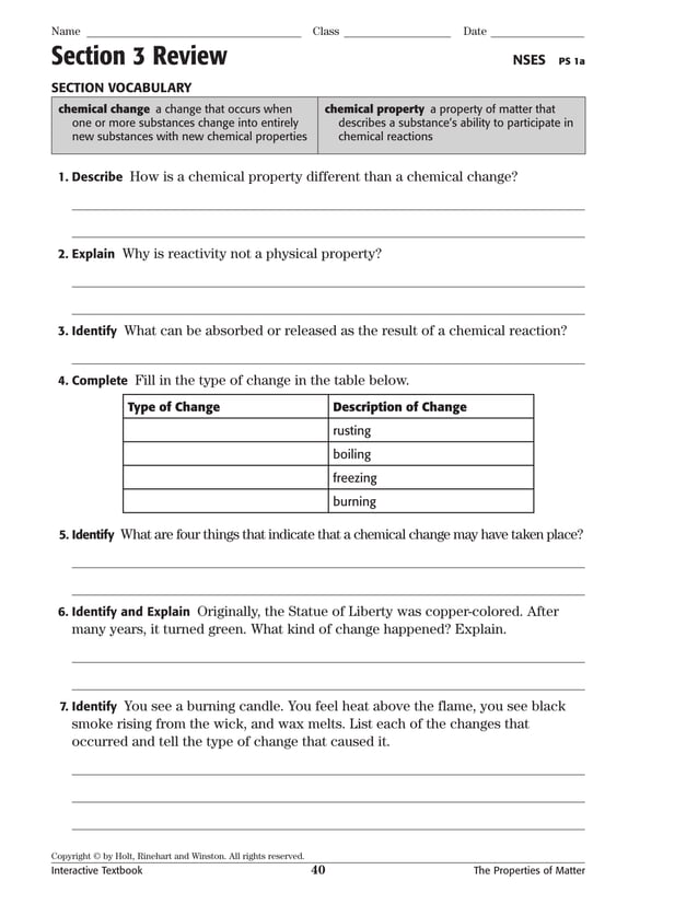 Interactive textbook ch. 2 & 3 the properties & states of matter | PDF
