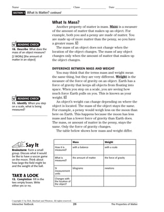Interactive textbook ch. 2 & 3 the properties & states of matter | PDF