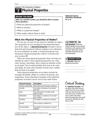 Interactive textbook ch. 2 & 3 the properties & states of matter | PDF