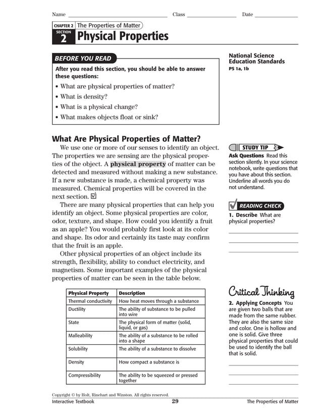 Interactive textbook ch. 2 & 3 the properties & states of matter | PDF
