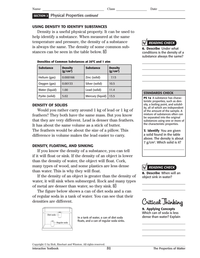 Interactive textbook ch. 2 & 3 the properties & states of matter | PDF