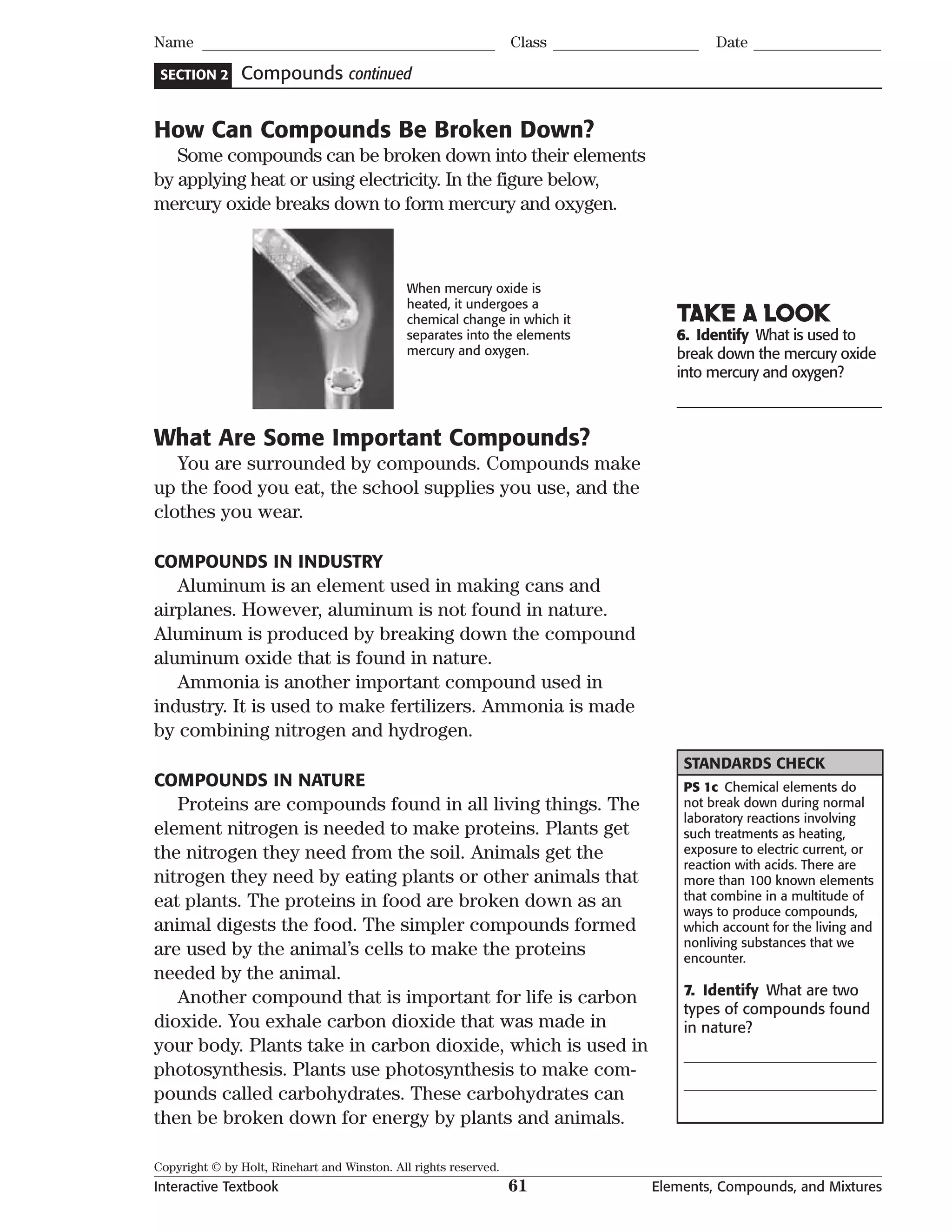 Interactive textbook ch. 4 elements, compounds & mixtures | PDF