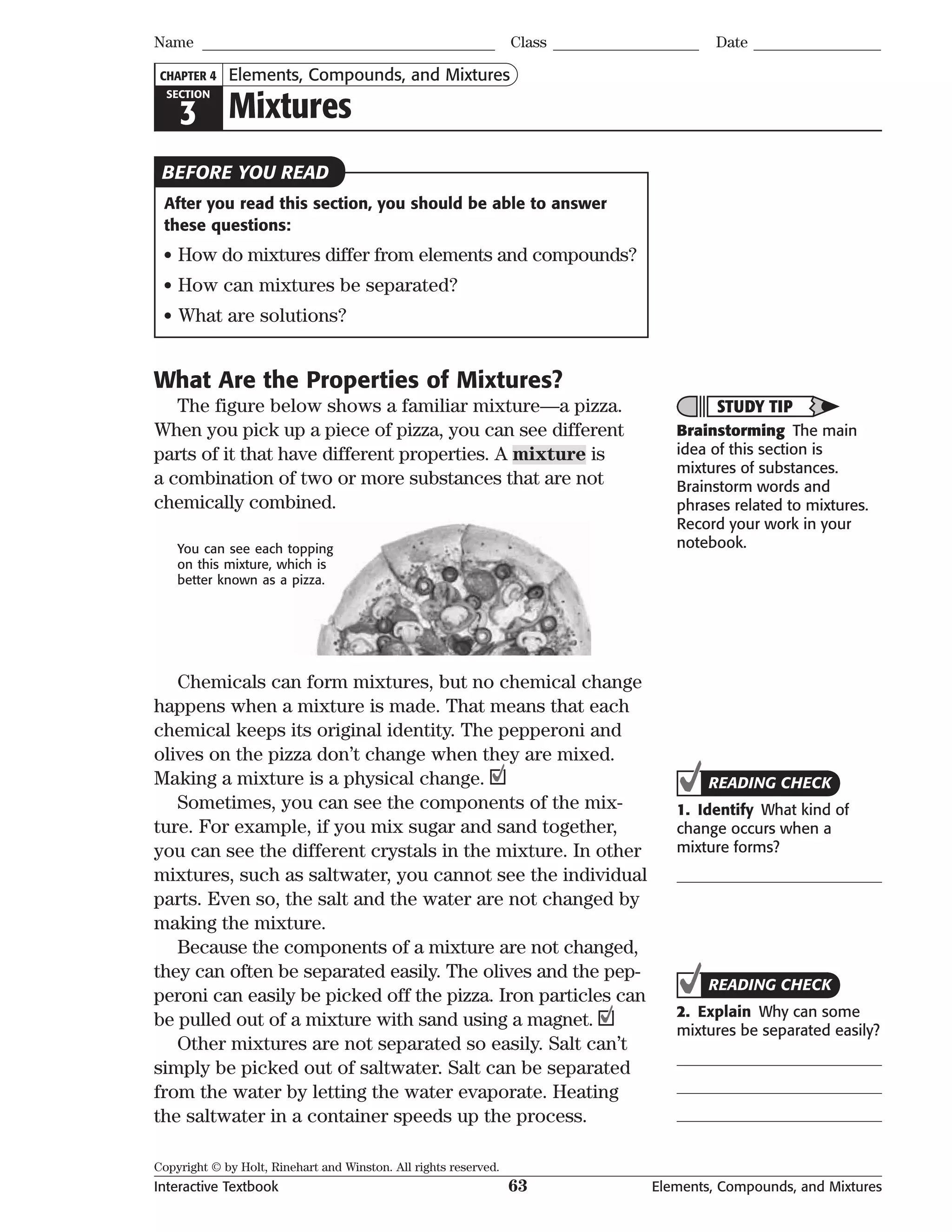 Interactive textbook ch. 4 elements, compounds & mixtures | PDF