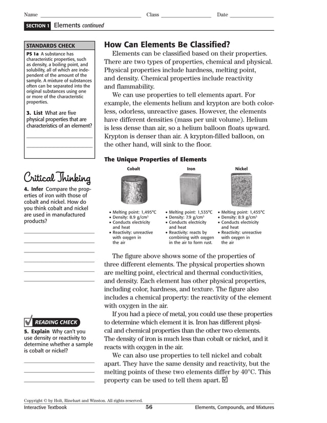 Interactive textbook ch. 4 elements, compounds & mixtures | PDF ...