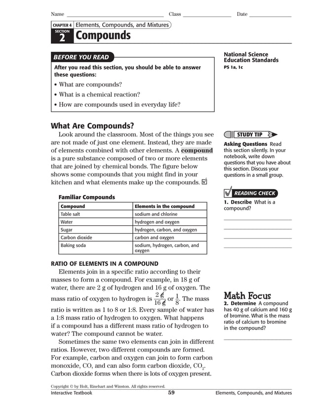 Interactive textbook ch. 4 elements, compounds & mixtures | PDF ...