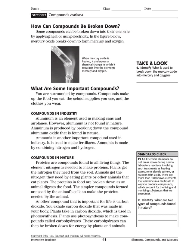 Interactive textbook ch. 4 elements, compounds & mixtures | PDF ...