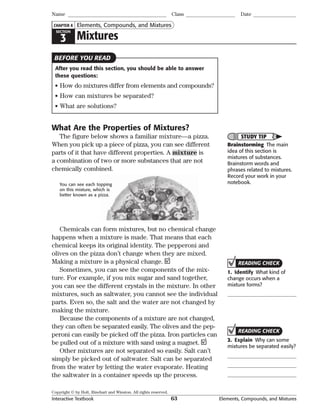 Interactive textbook ch. 4 elements, compounds & mixtures | PDF