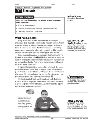 Interactive textbook ch. 4 elements, compounds & mixtures | PDF