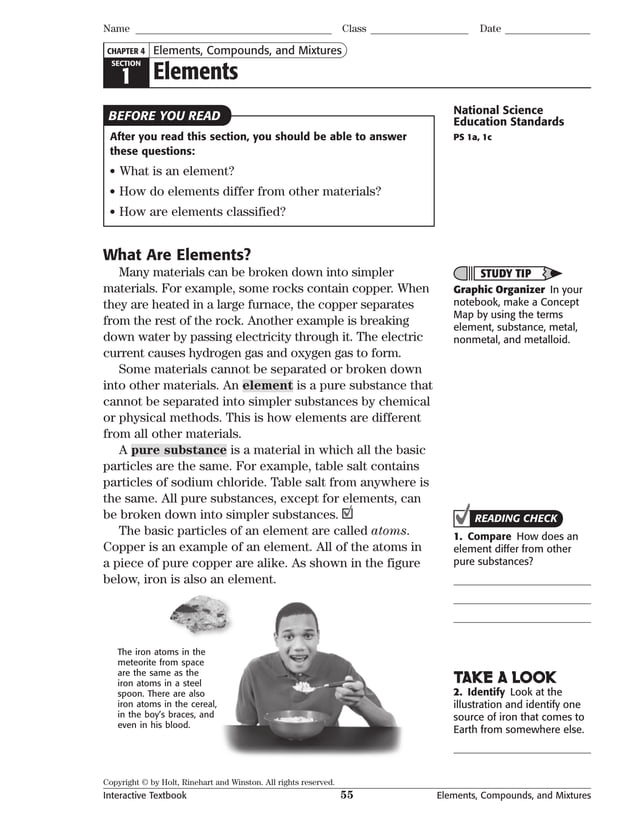 Interactive textbook ch. 4 elements, compounds & mixtures | PDF