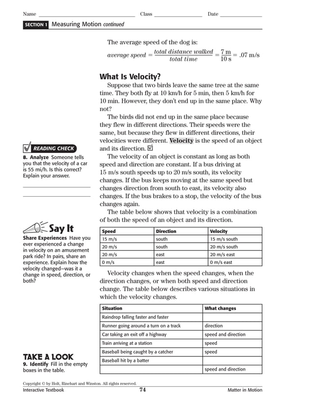 Interactive textbook ch. 5 matter in motion | PDF