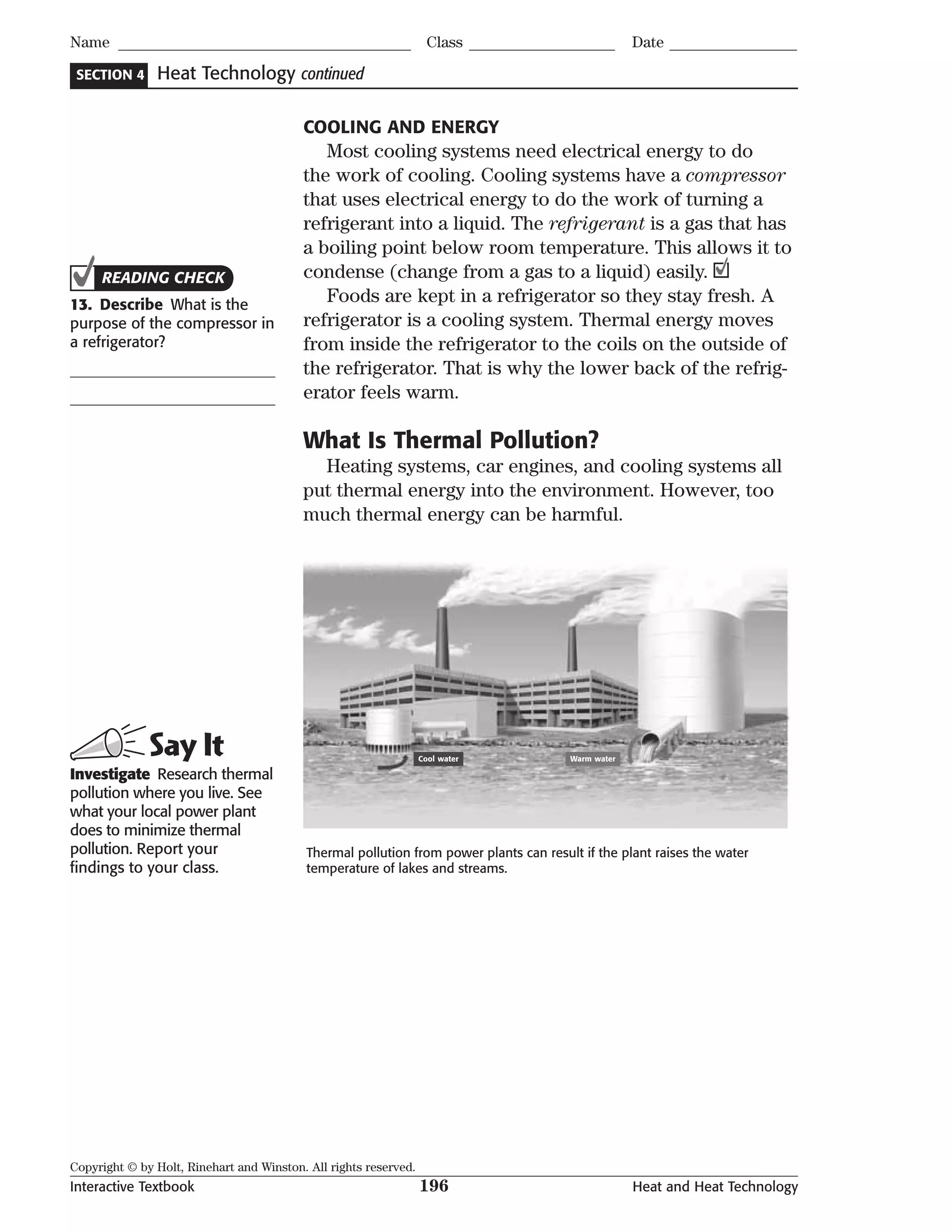 Interactive textbook ch. 10 heat and heat technology | PDF