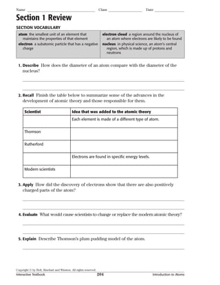 Interactive textbook ch. 11 introduction to atoms | PDF