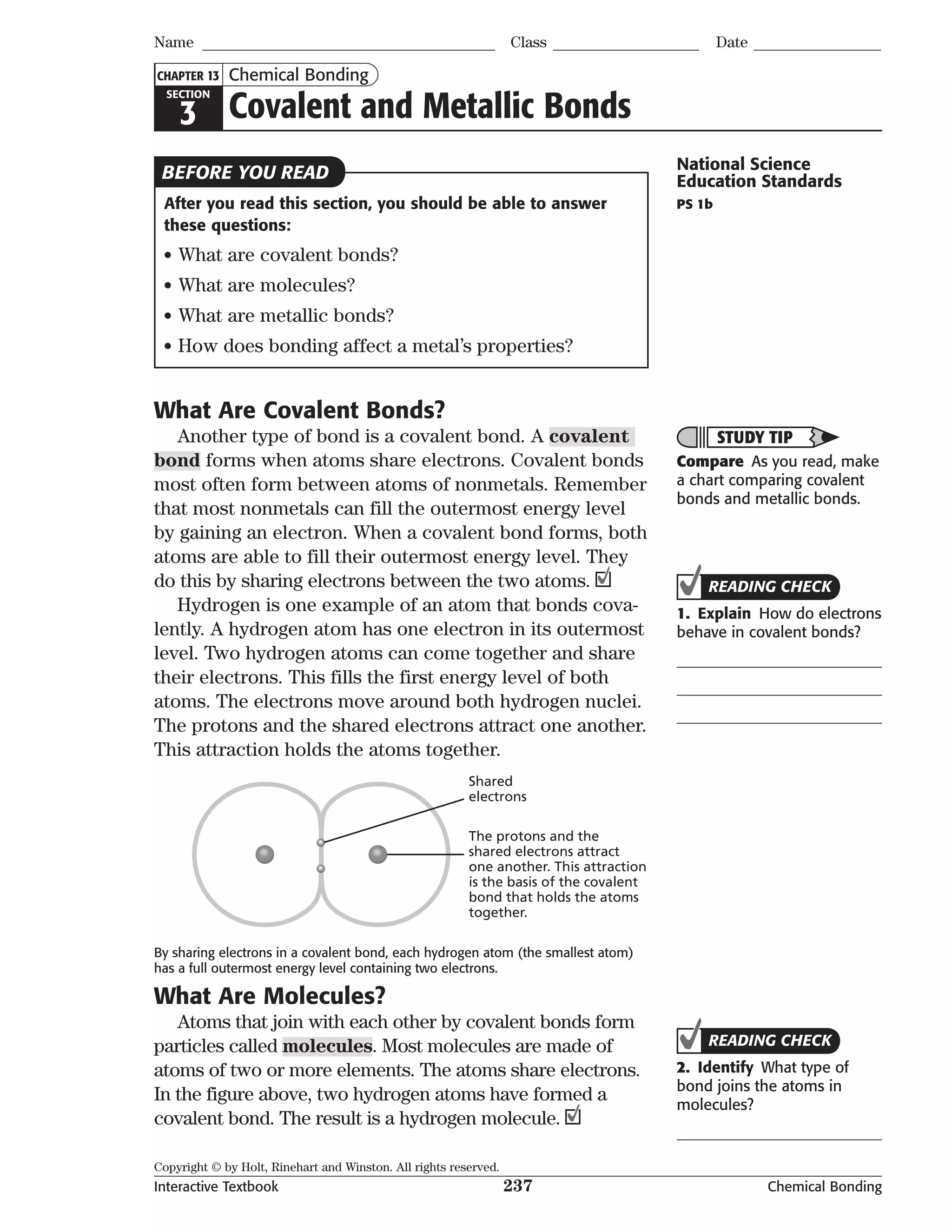 Interactive textbook ch. 13 chemical bonding | PDF