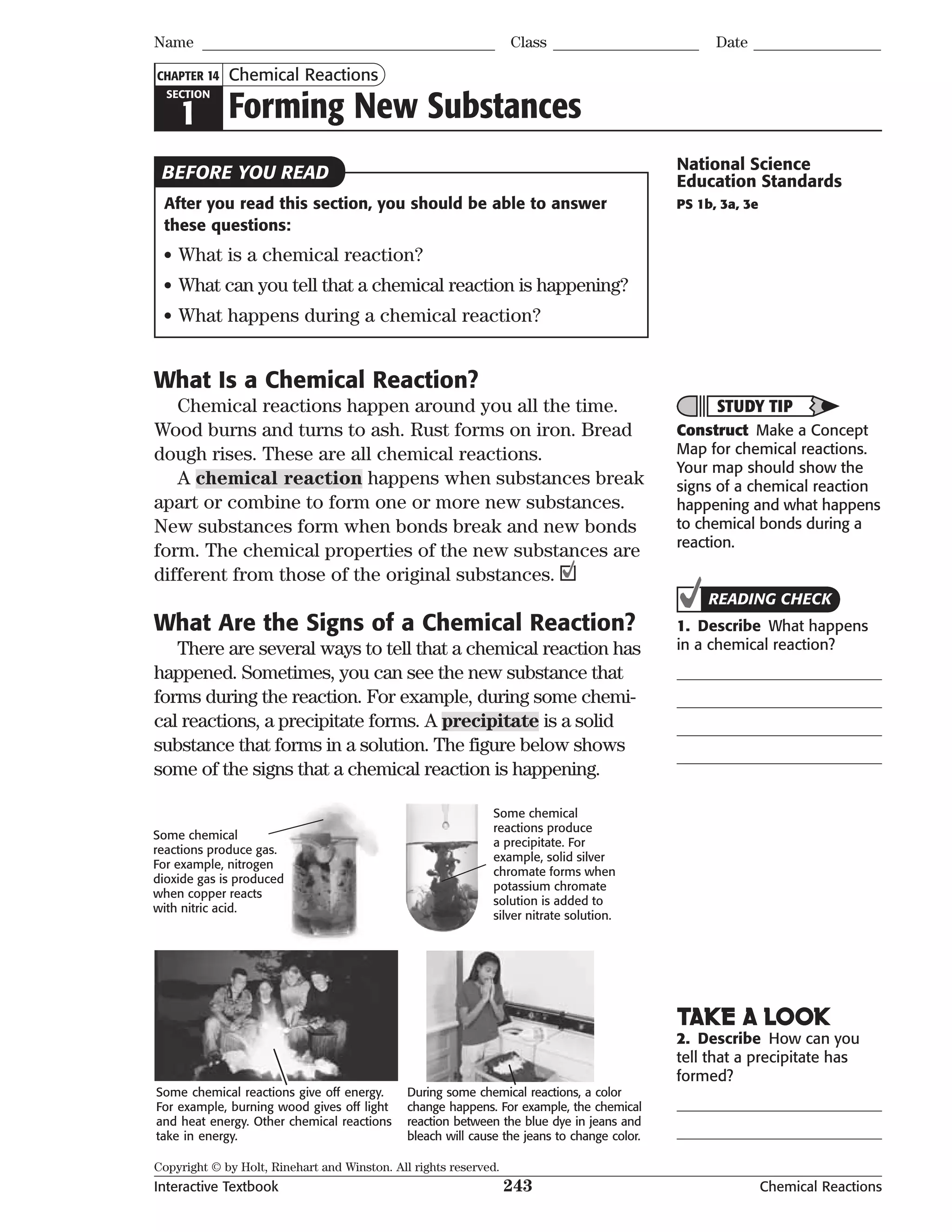 Interactive textbook ch. 14 chemical reactions | PDF
