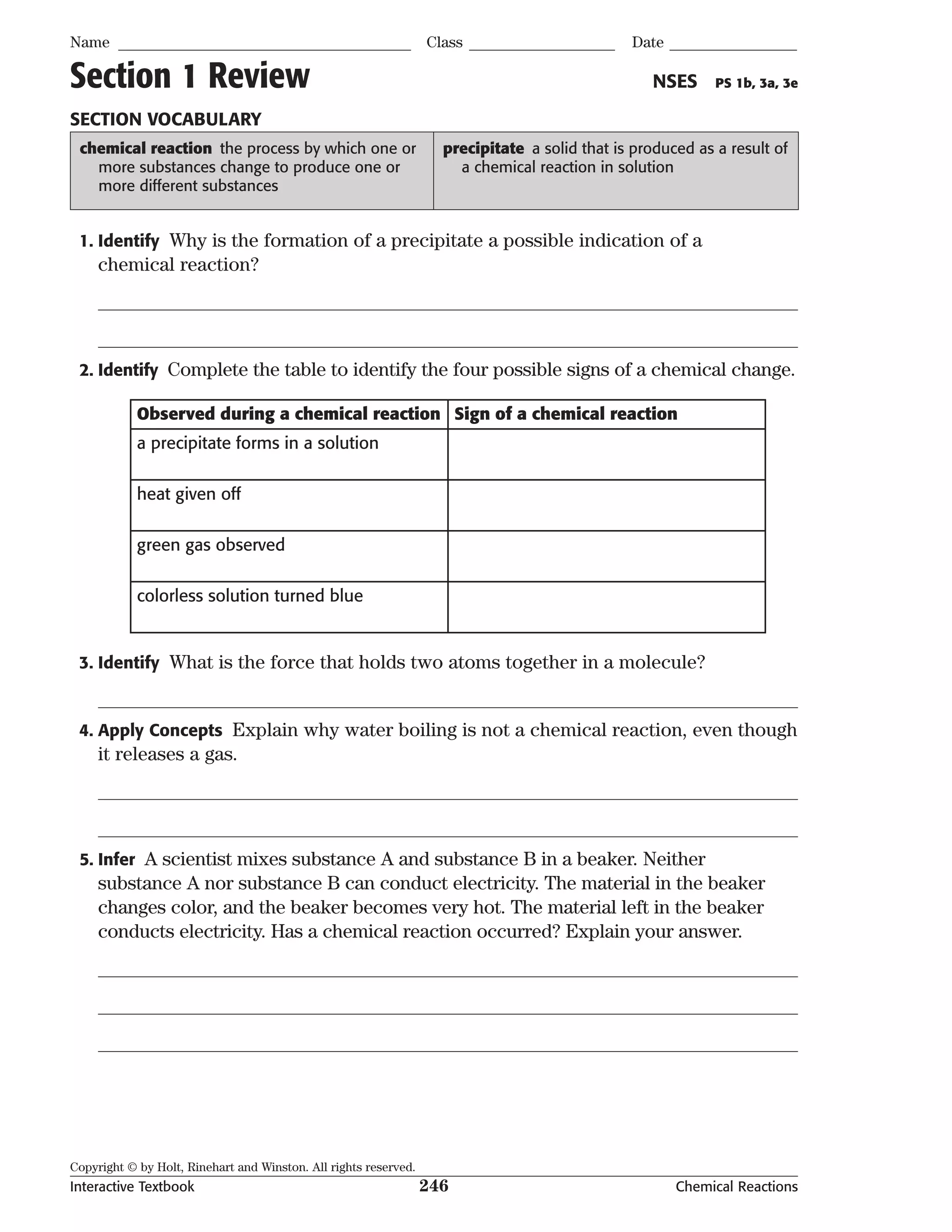 Interactive textbook ch. 14 chemical reactions | PDF