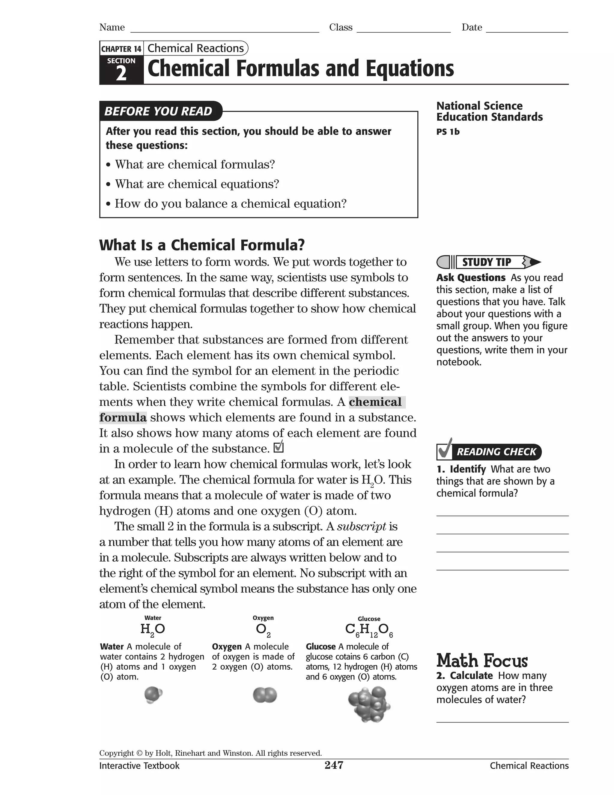 Interactive textbook ch. 14 chemical reactions | PDF