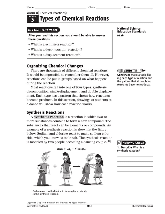 Interactive textbook ch. 14 chemical reactions | PDF