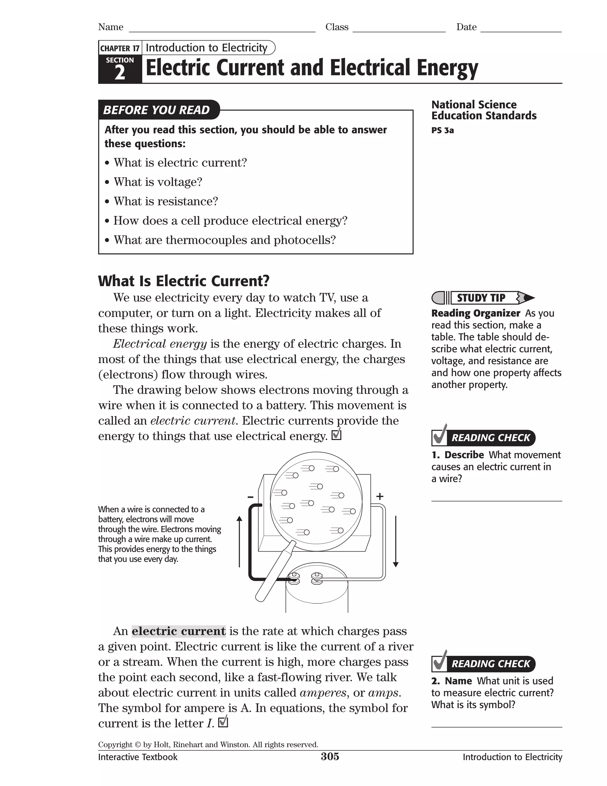 Interactive textbook ch. 17 introduction to electricity | PDF
