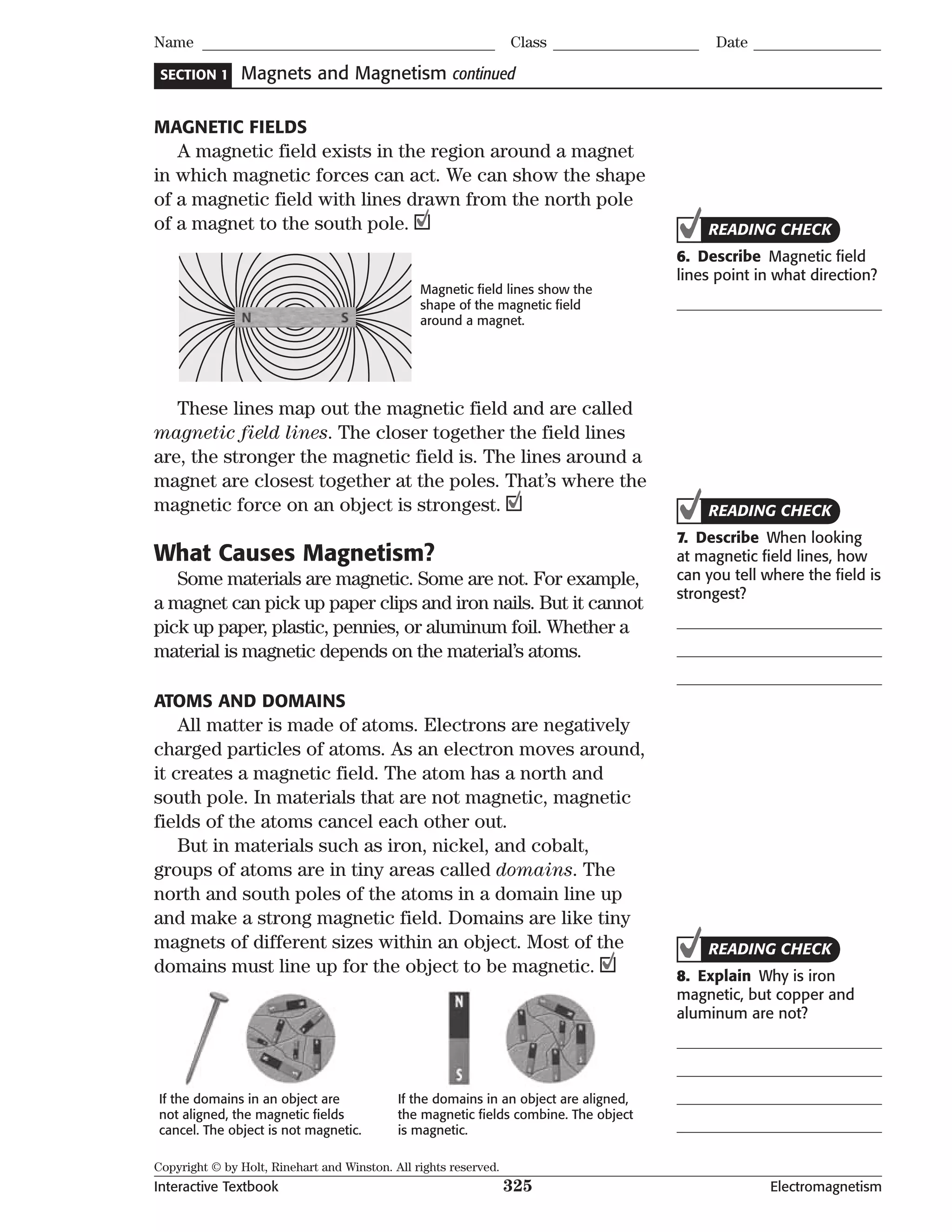 Interactive textbook ch. 18 sec 1 magnets & magnetism | PDF