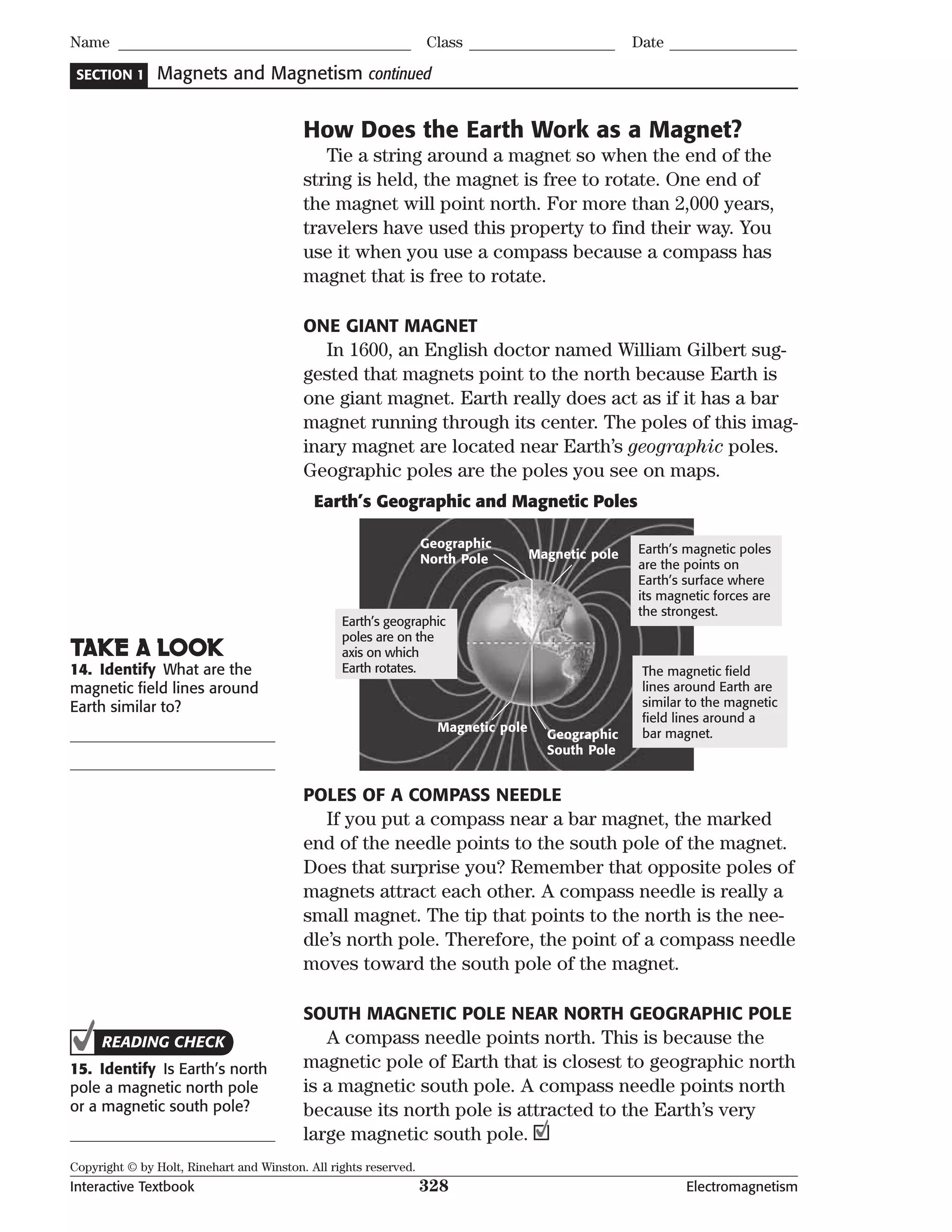 Interactive textbook ch. 18 sec 1 magnets & magnetism | PDF