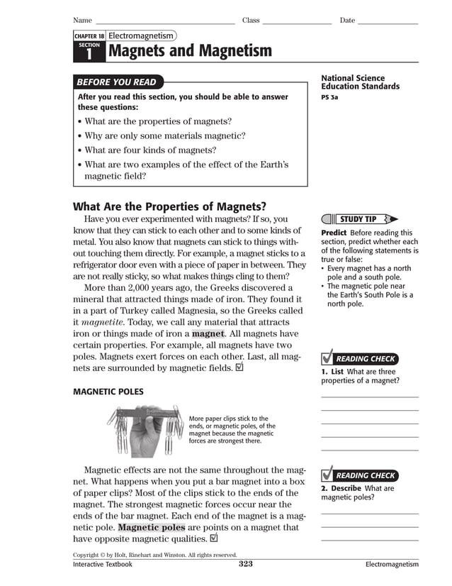 Interactive textbook ch. 18 sec 1 magnets & magnetism | PDF | Chemistry ...