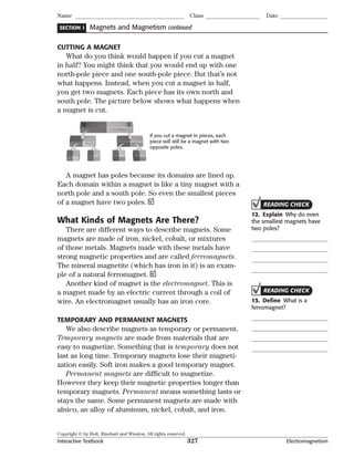 Interactive textbook ch. 18 sec 1 magnets & magnetism | PDF