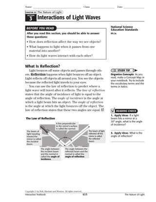 Interactive textbook ch. 22 the nature of light | PDF