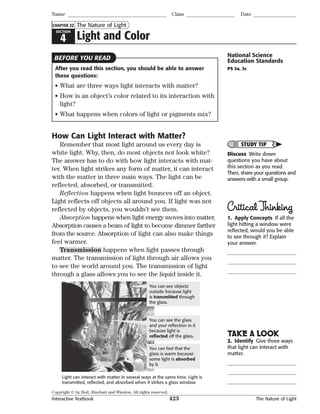 Interactive textbook ch. 22 the nature of light | PDF