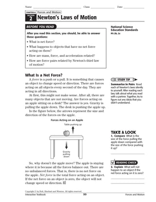 Interactive Textbook Ch. 6 Forces and Motion | PDF