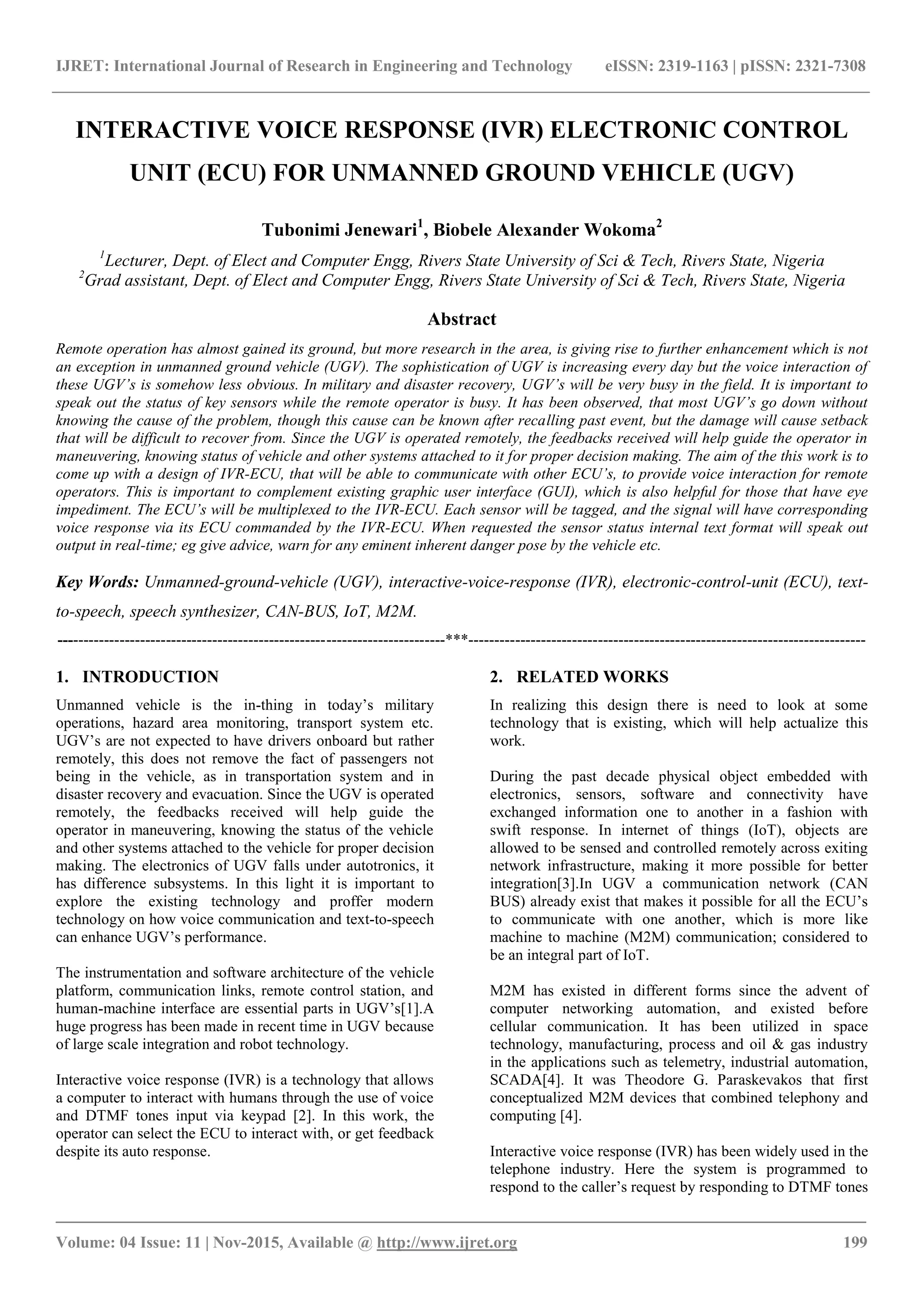 Interactive voice response (ivr) electronic control unit (ecu) for ...