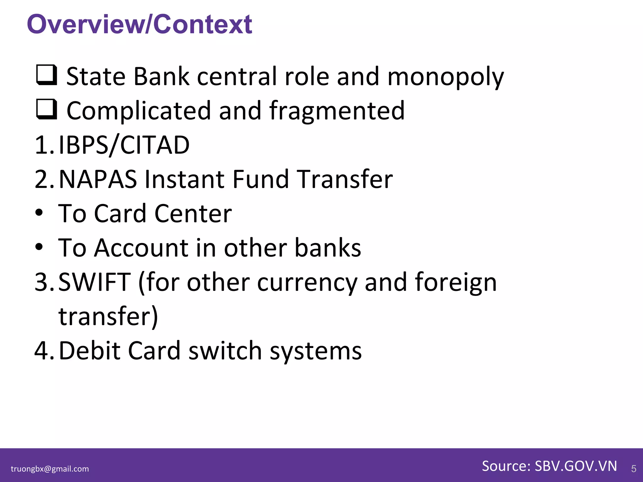 Inter-bank Fund Transfer in Vietnam and related systems | PPTX