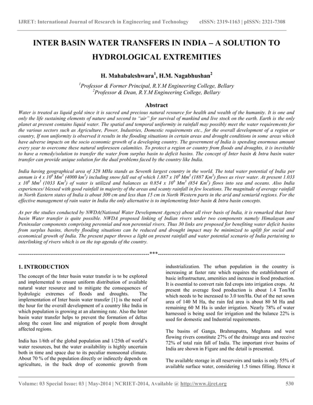 Inter basin water transfers in india – a solution to hydrological ...