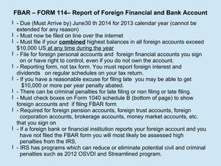 US Expat Foreign Bank, Financial & Asset Reporting Guidance | PPT