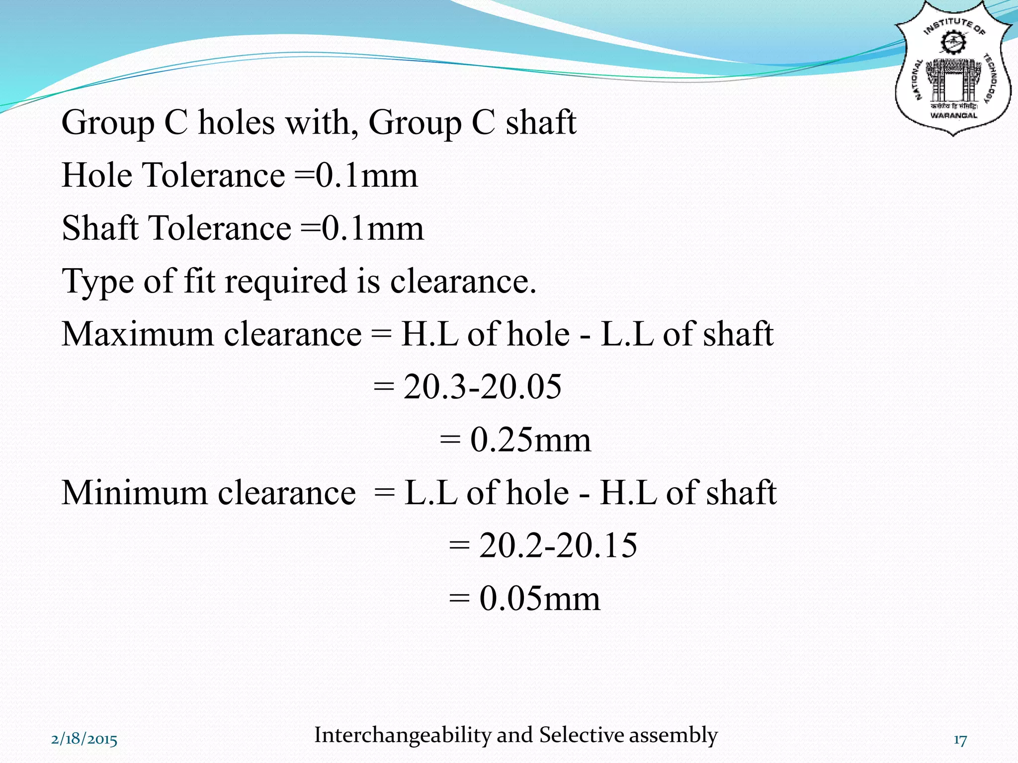 Interchangeability & selective assembly | PPTX